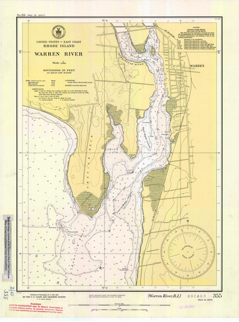 Warren River 1943 - Old Map Nautical Chart AC Harbors 355 - Rhode ...