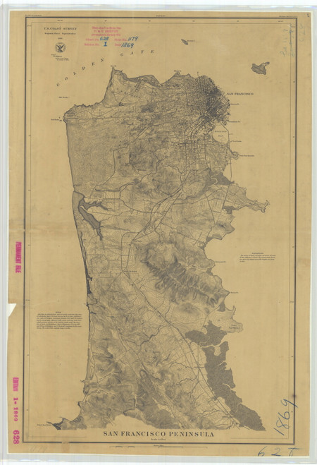 San Francisco Peninsula 1869 - Old Map Nautical Chart PC Harbors 628 ...