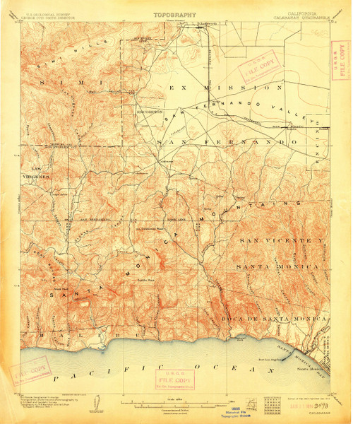 Calabasas, California 1903 (1913) USGS Old Topo Map 15x15 Quad - OLD MAPS