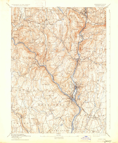 Derby, Connecticut 1893 (1933) USGS Old Topo Map 15x15 Quad - OLD MAPS