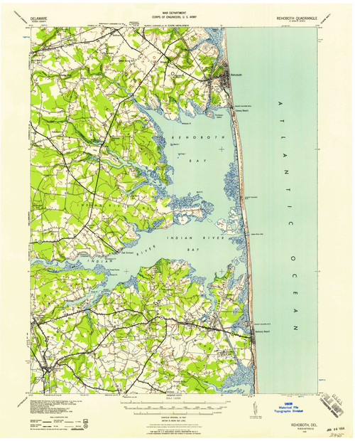 Rehoboth, Delaware 1938 (1958) USGS Old Topo Map 15x15 Quad - OLD MAPS
