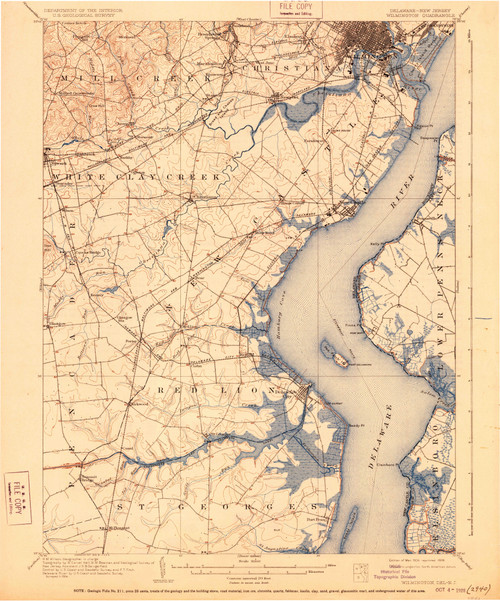Wilmington, Delaware 1906 (1928) USGS Old Topo Map 15x15 Quad - OLD MAPS