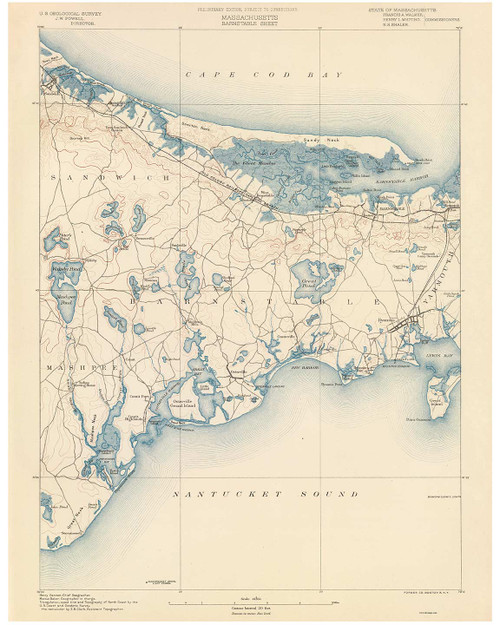 Barnstable, MA 1890 USGS Old Topo Map 15x15 Quad RSY - OLD MAPS