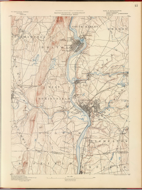 Springfield, MA 1890 USGS Old Topo Map 15x15 Quad RSY - OLD MAPS