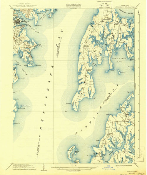 Annapolis, Maryland 1904 (1944) USGS Old Topo Map 15x15 Quad - OLD MAPS