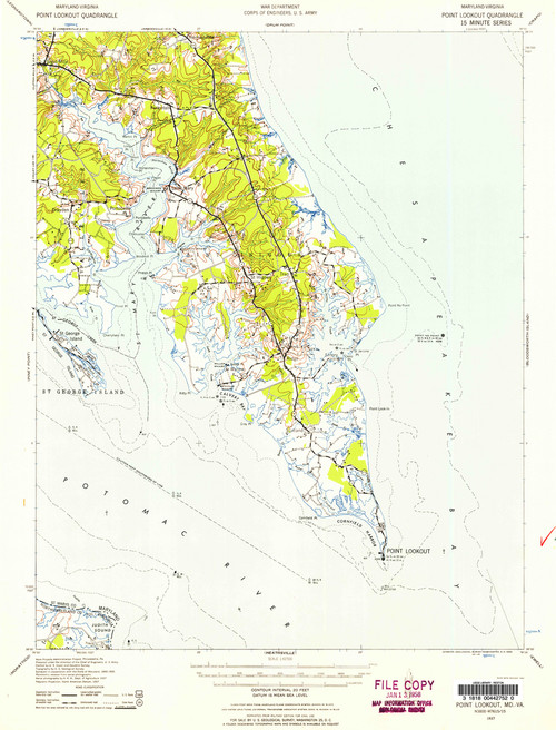 Pooint Lookout, Maryland 1937 (1958) USGS Old Topo Map 15x15 Quad - OLD ...