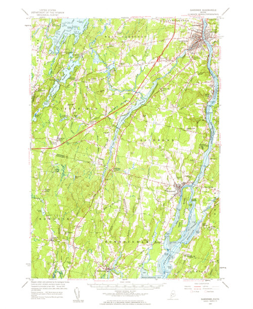 Gardiner, Maine 1957 (1964) USGS Old Topo Map 15x15 Quad - OLD MAPS