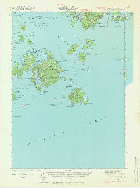 Swan Island, Maine 1943 (1966) USGS Old Topo Map 15x15 Quad - OLD MAPS