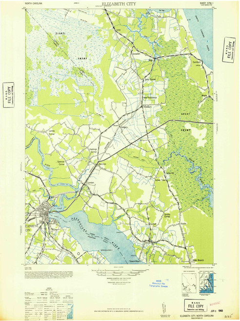 Elizabeth City, North Carolina 1948 (1948) USGS Old Topo Map 15x15 Quad ...