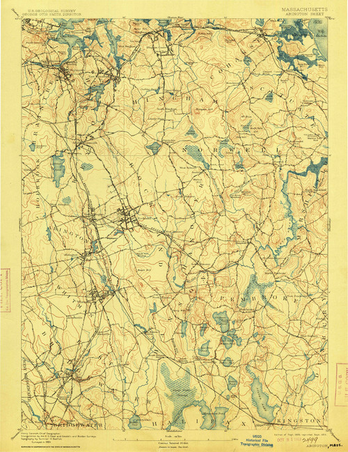 Abington, Massachusetts 1893 (1913) USGS Old Topo Map 15x15 Quad - OLD MAPS