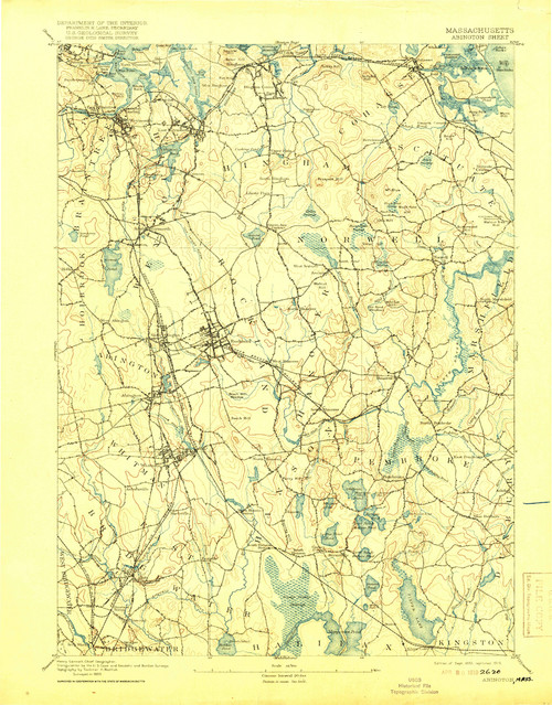 Abington, Massachusetts 1893 (1919) USGS Old Topo Map 15x15 Quad - OLD MAPS