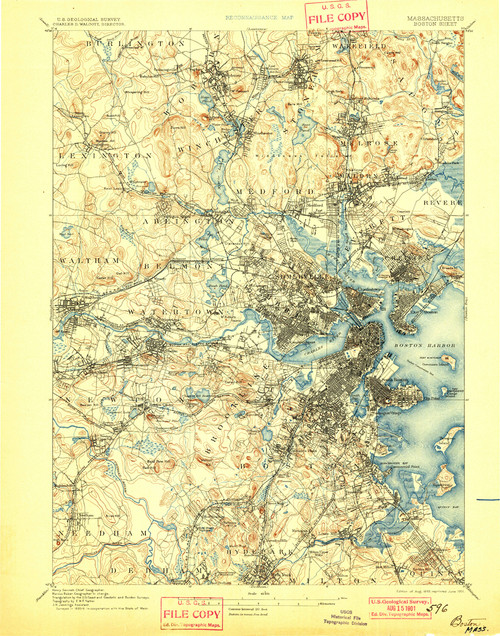Boston, Massachusetts 1893 (1901) USGS Old Topo Map 15x15 Quad - OLD MAPS