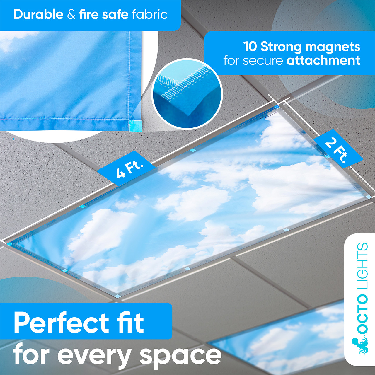 Solid Blue Fabric Magnetic Fluorescent Light Covers Calming Blue