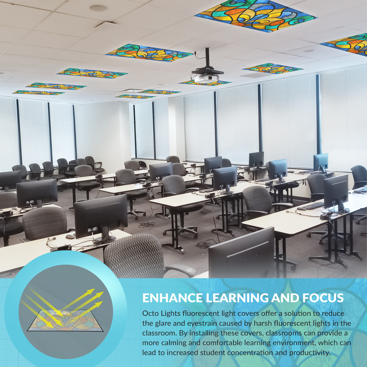 Upgrade Your Drop Ceiling Lighting with Stained Glass Magnetic Light Covers