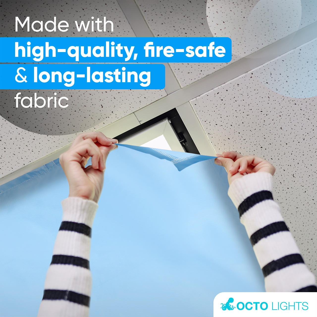 Solid Blue Fabric Magnetic Fluorescent Light Covers | Calming Blue ...