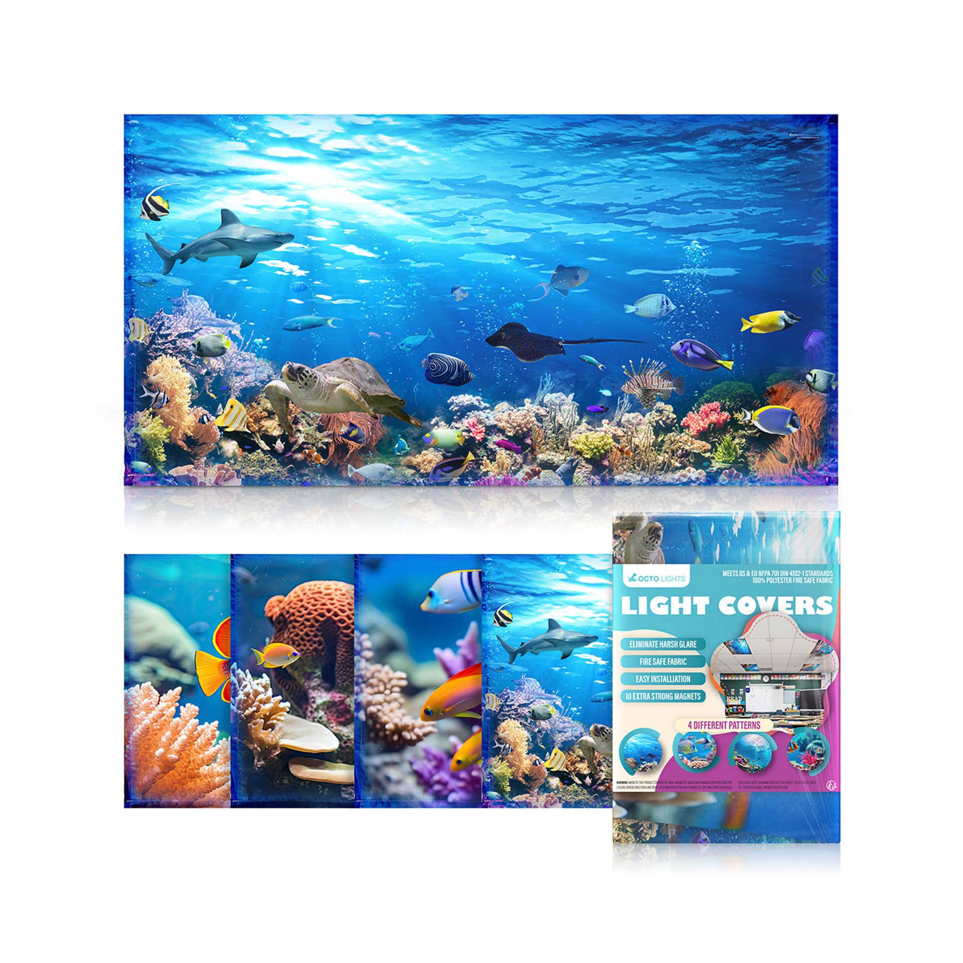 Solid Blue Fabric Magnetic Fluorescent Light Covers Calming Blue