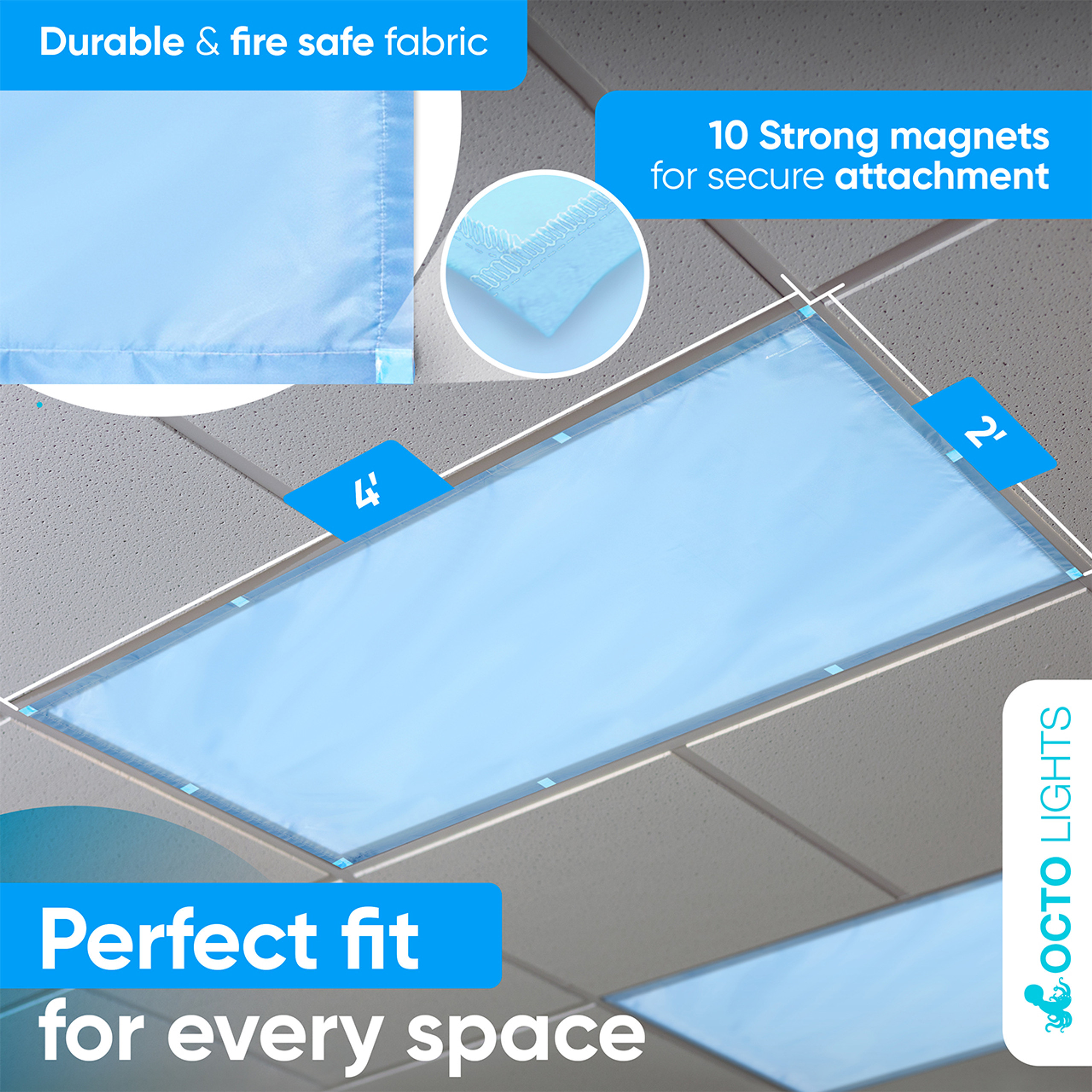 Solid Blue Fabric Magnetic Fluorescent Light Covers Calming Blue