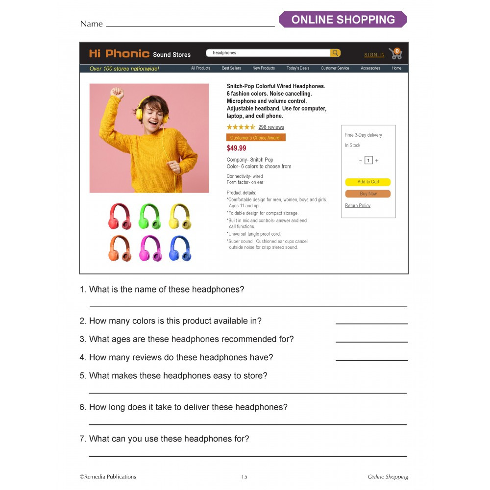 Online Shopping Life Skills Workbook