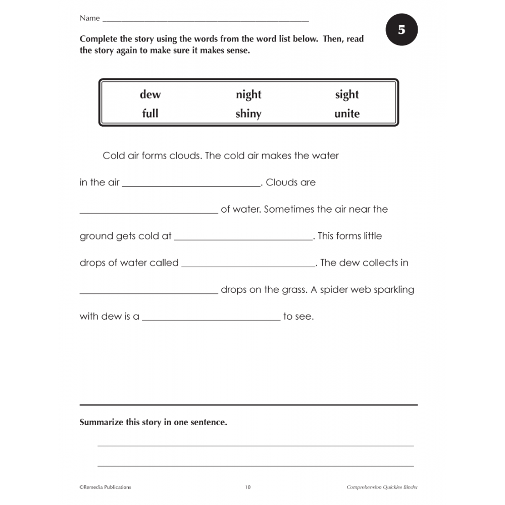 Comprehension Quickies Workbook: Autism Reading Support