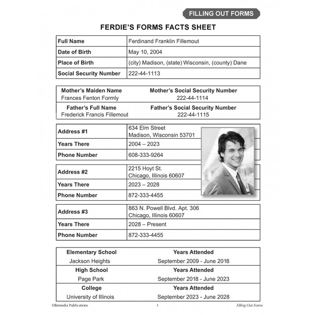 Filling Out Forms Workbook: Autism Daily Living Skills Curriculum