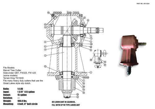 GEARBOX 50-60HP, 401-0171-02, Ratio 1:1.47, 1 3/8 6 A Spline Input, 15 ...
