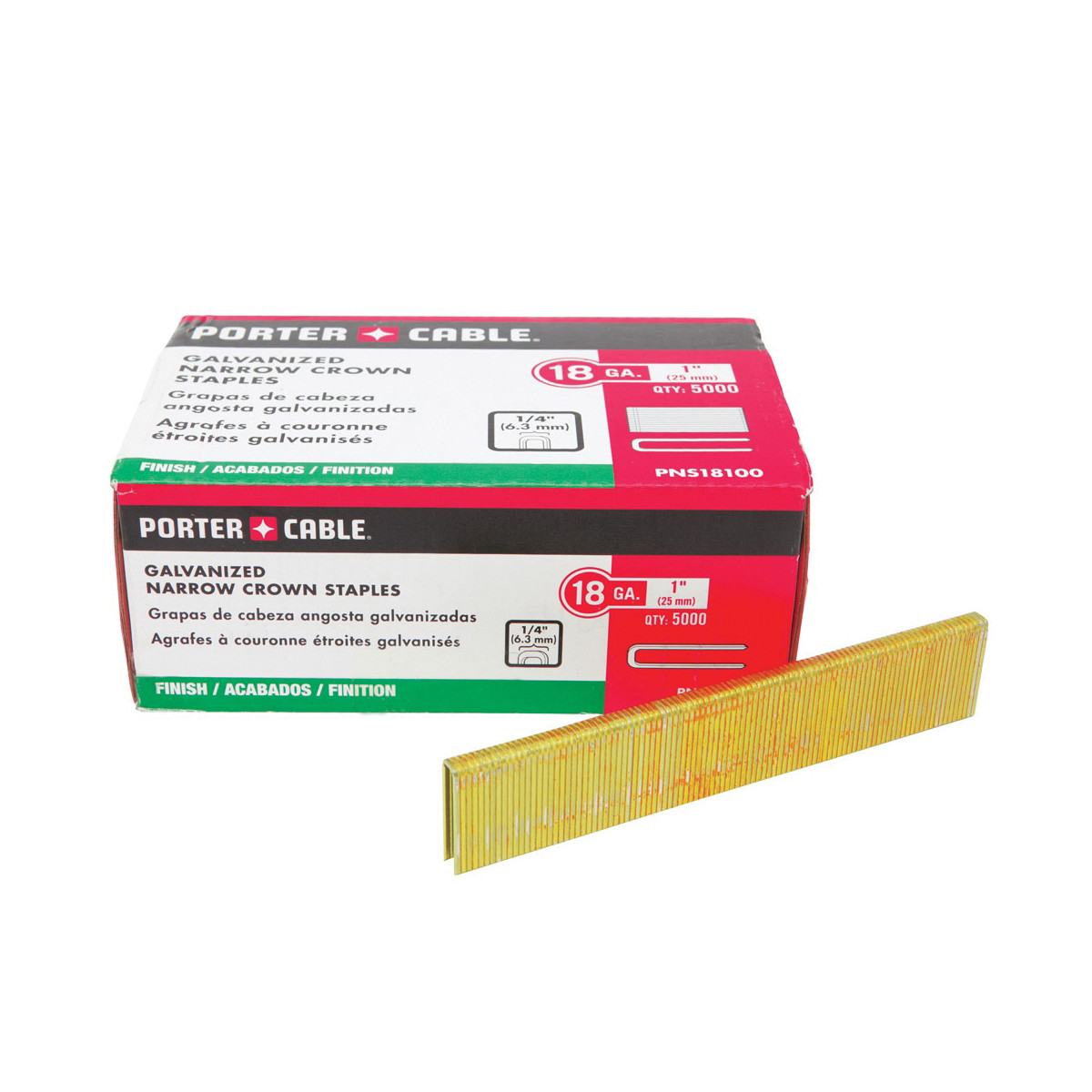 Porter-Cable PNS18100 Narrow Crown Staples, 1 in L Leg, Chisel Point ...