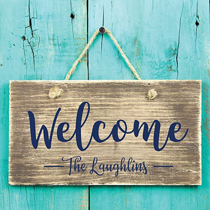 Welcome Personalized Family Name Door Sign Vinyl Art Decal | Custom ...