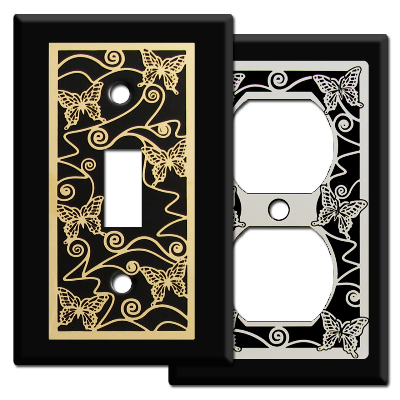 Butterfly Decorative Light Switchplates In Black Kyle Design