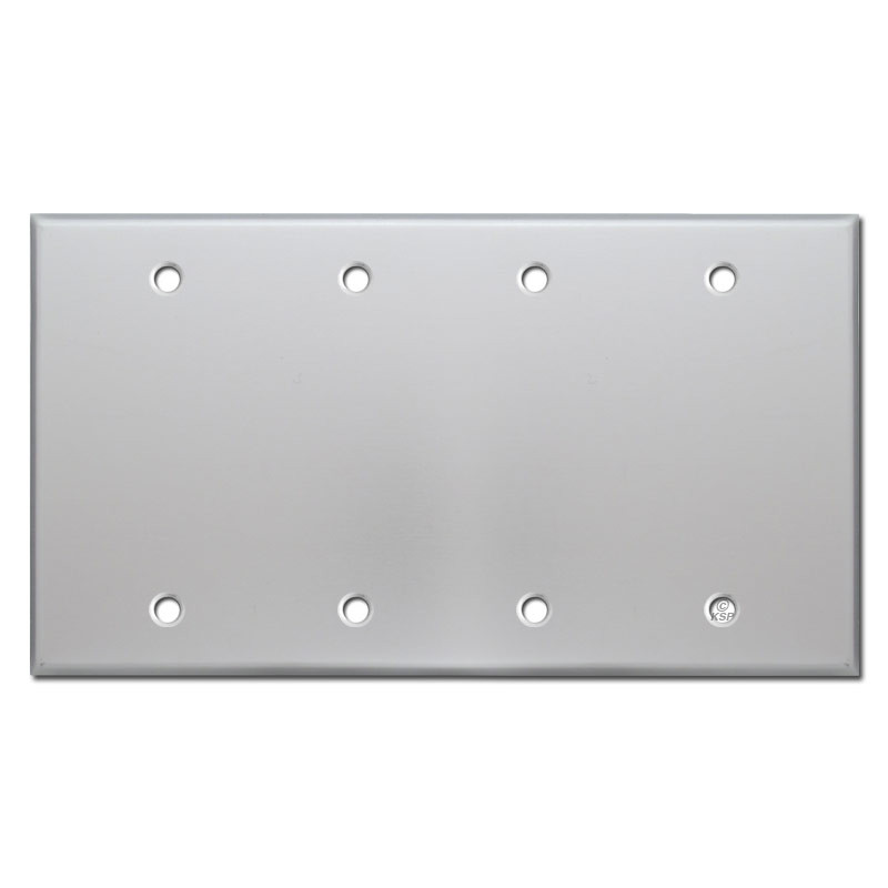 4 Blank Wall Switch Plate Covers - Brushed Aluminum