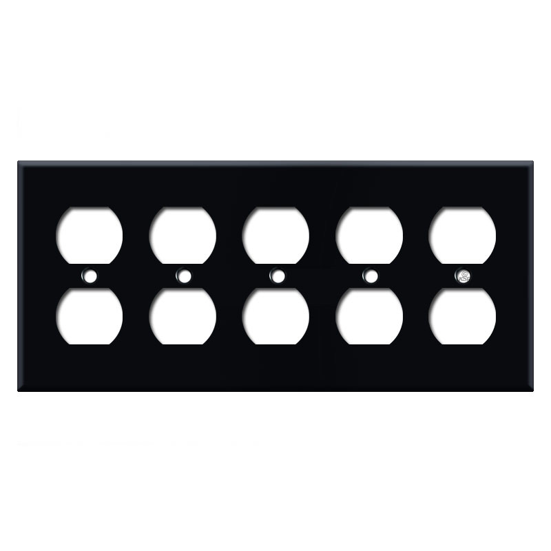 5 Gang Duplex Outlet Wall Plates - Black
