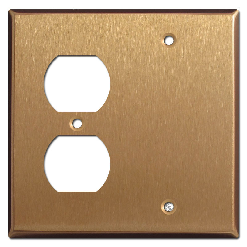 Single Duplex Outlet Single Blank Faceplate - Satin Bronze