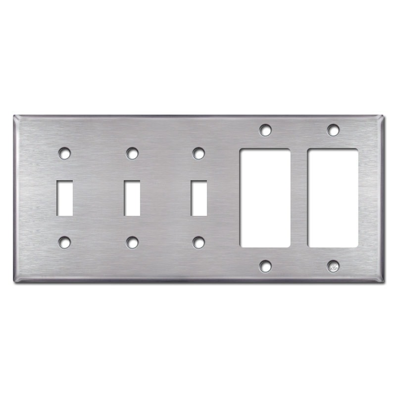 Triple Toggle Double GFCI Cover Plates - Satin Stainless Steel