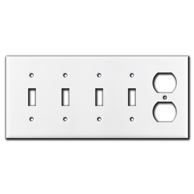 4 Toggle and 1 Duplex Outlet Switch Cover Plates - White