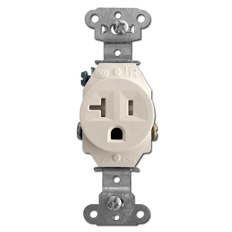 Tamper Resistant Light Almond Round 20A Single Power Receptacle