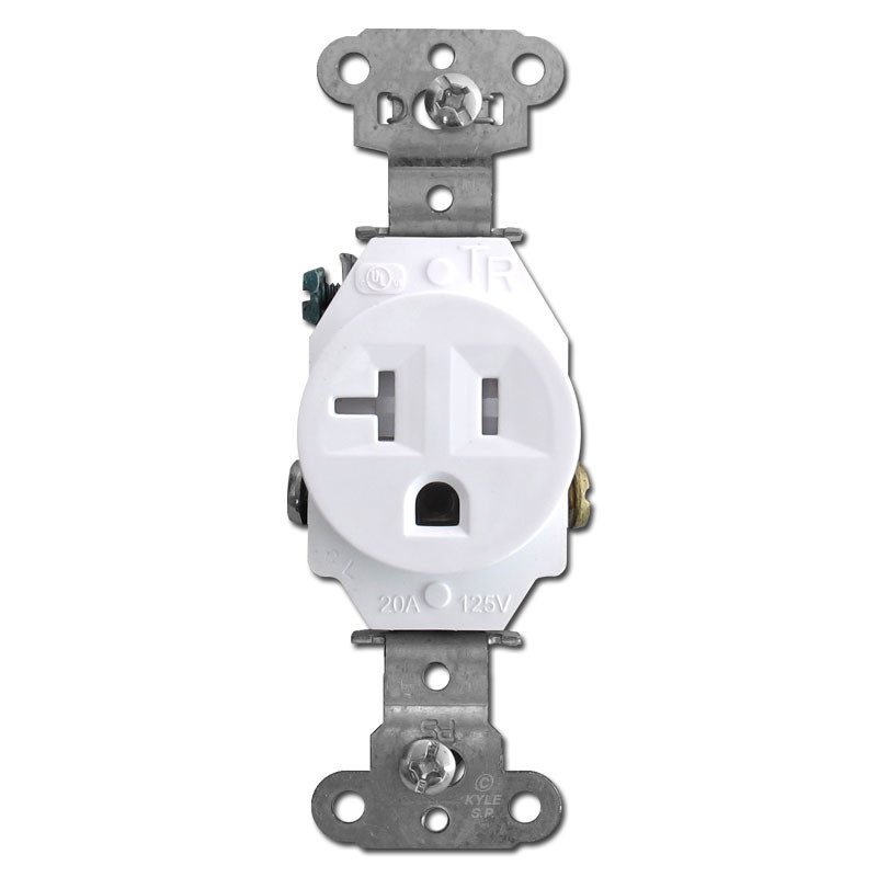 Tamper Resistant White Round 20A Single Power Receptacles