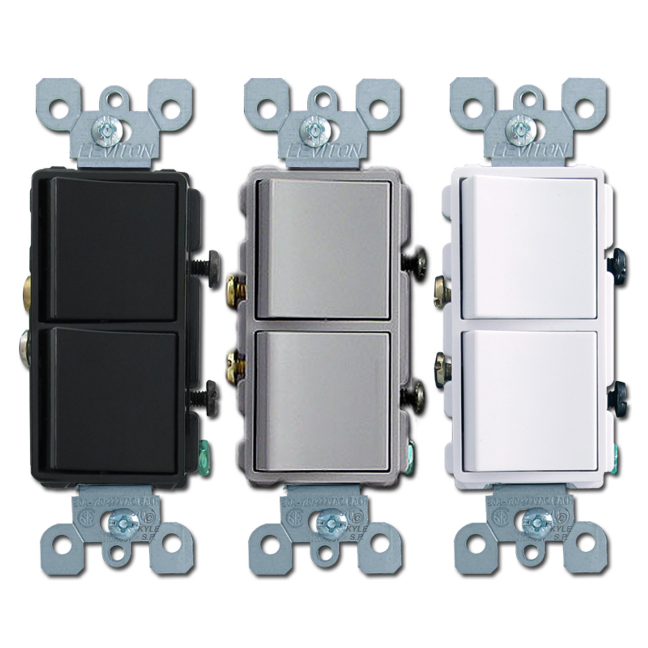 3 Stacked Single Pole Decora Rocker Switches Leviton 1755