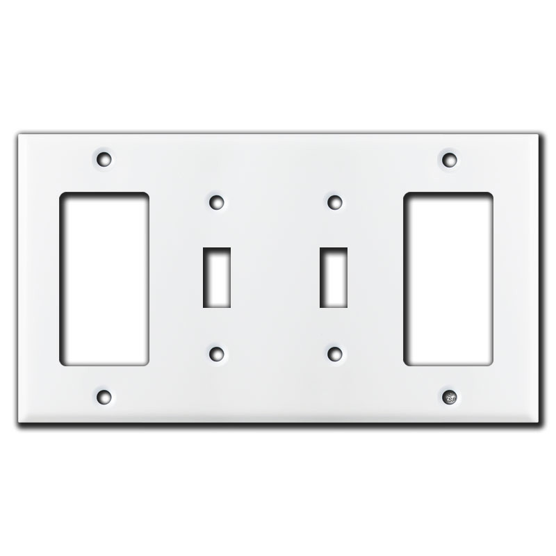 2 Toggle 2 Duplex Outlet 4 Gang Light Switch Wall Plates - White