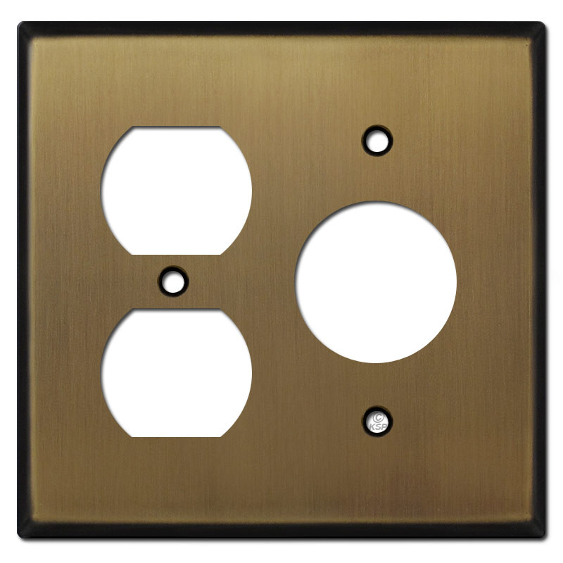 Two Gang One Centered Outlet Wall Plates - Antique Brass