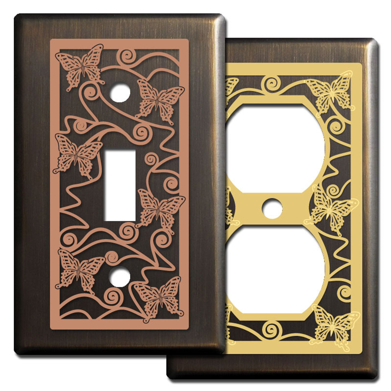 Butterfly Design Light Switchplate Covers In Oiled Bronze