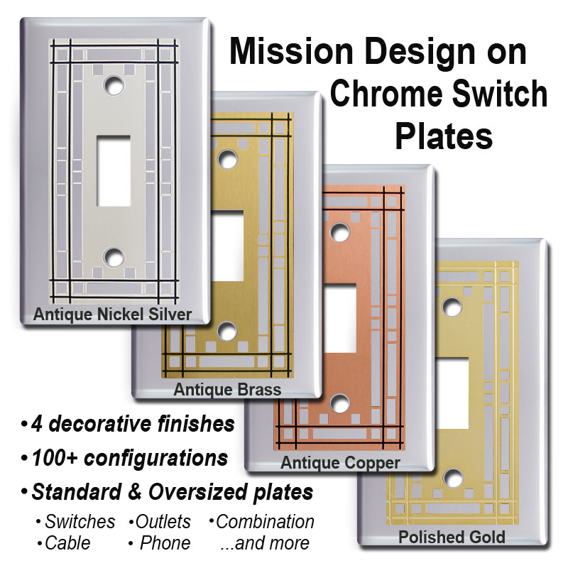 Mission Bungalow Light Switch Covers in Chrome - Kyle Design
