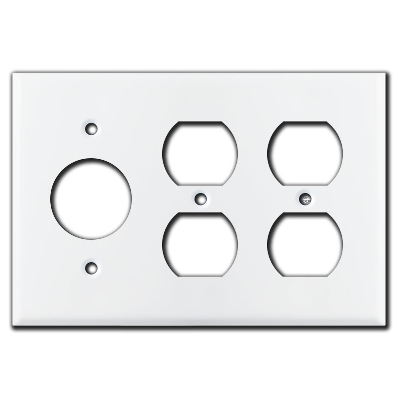 Two Duplex Receptacles and 1.4'' Round Combo Outlet Cover Plates