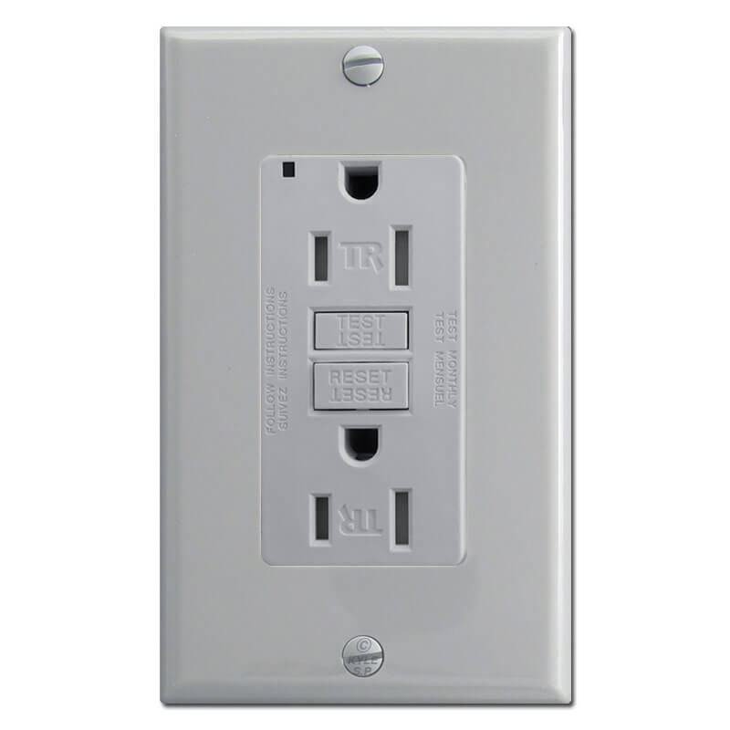 Decora Ground Fault Outlet 15A Tamper Resistant - Gray