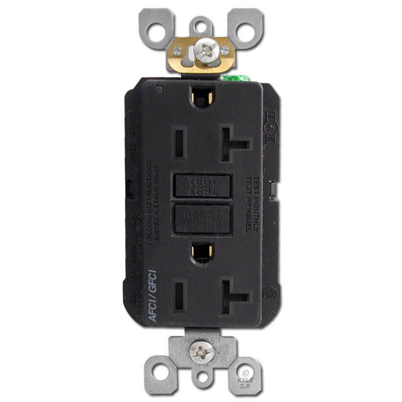 Arc Fault Ground Fault Dual Function Outlet 20A TR Leviton - Black