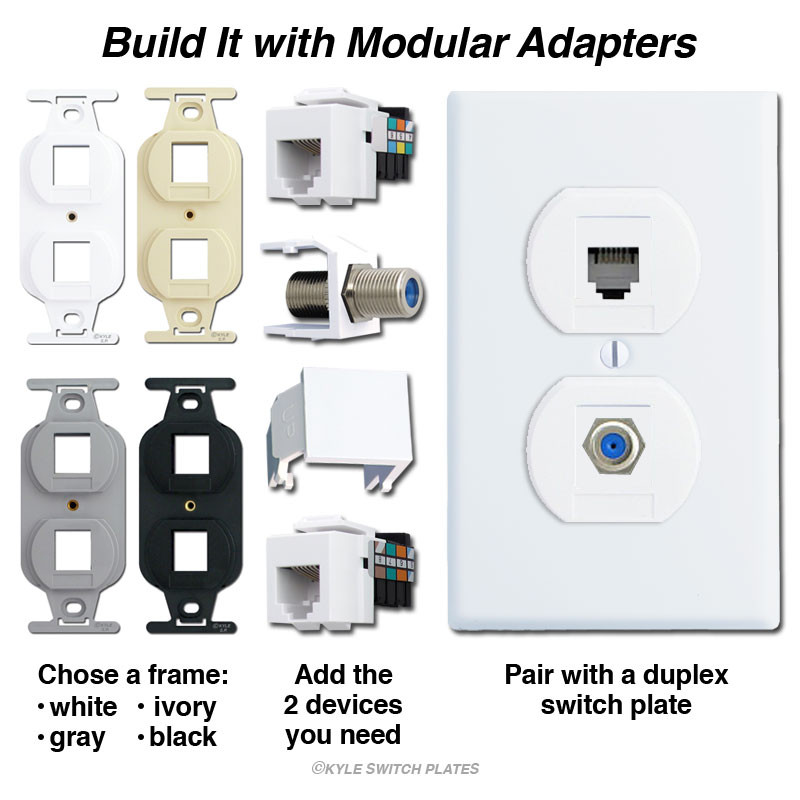 Gray Duplex Outlet Insert with 2 QuickPort Jack Openings