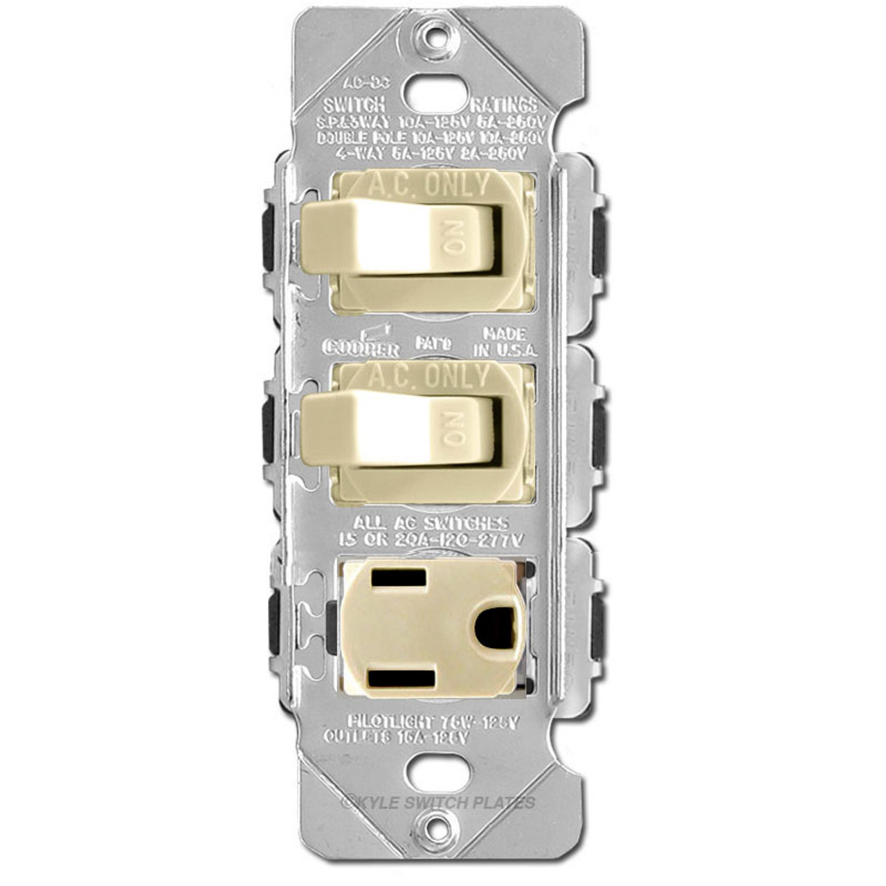 Despard Stacked 2 Toggle Switches 15a Outlet Set Ivory
