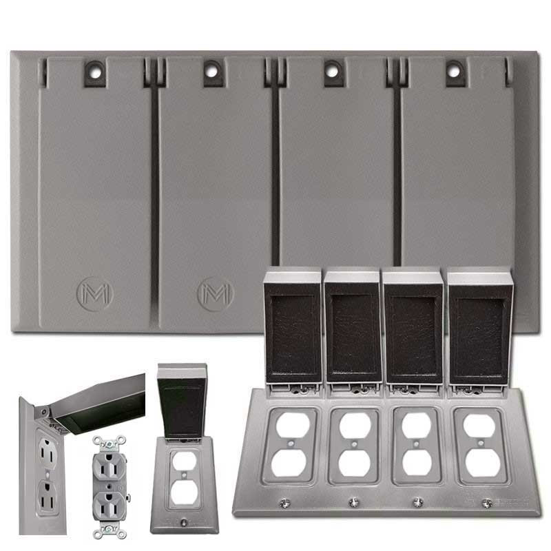 Outdoor 4-Duplex Hinged Weather-Safe Cover Plates