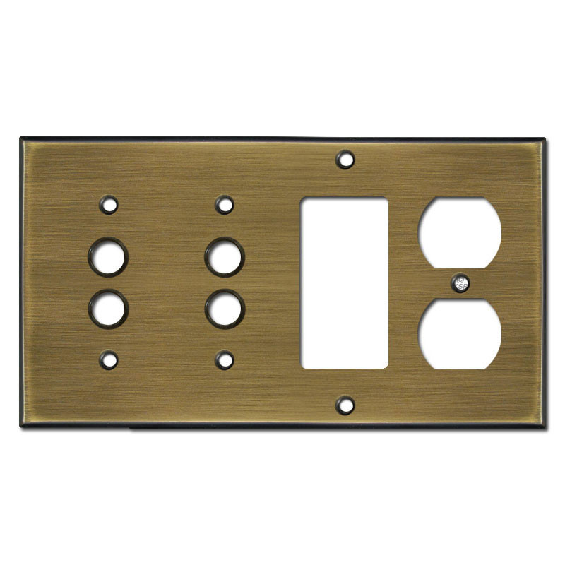 2-Push Button 1-Decora 1-Duplex Outlet Cover Plate - Antique Brass