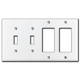 2 Toggle & 2 Decora Rocker Switch 4 Gang Wall Plate - White