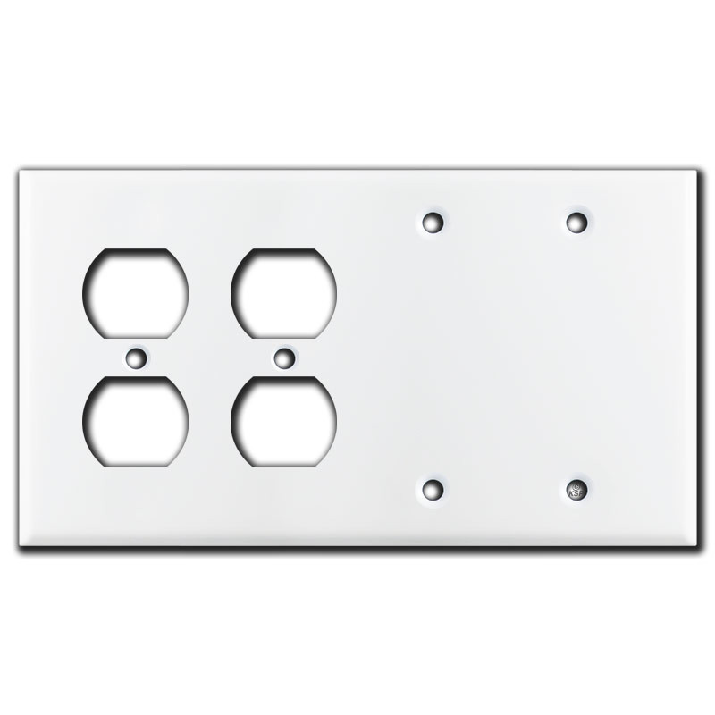 Two Duplex Outlets and Two Blank Combo Wall Switch Plates