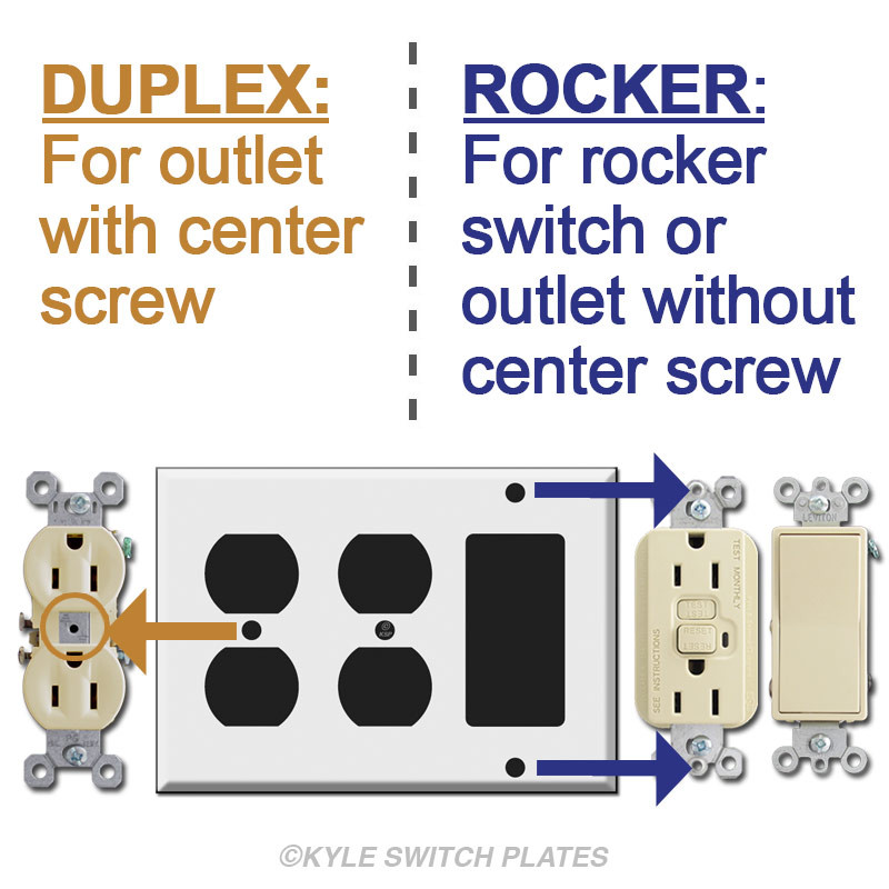 Combo Double Duplex Receptacle - Single Rocker Switch Plates